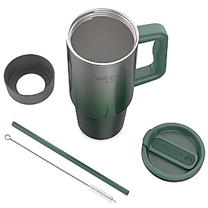 WOOVO 30oz Water Tumbler with Handle, Insulated Mug with Straw and Lid, BPA Free Reusable Double Wall Stainless Steel Water Bottle, Travel Cups Stay Cold, Green