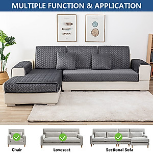 Eismodra Couch Cover,Sofa Cover,Armrest Covers,Backrest Covers,Anti-Slip Armchair Slipcovers for Dogs Cats Pet Loveseat Recliner Leather L Shaped,Dark Gray 28 x 28 Inches (Only 1 Piece)