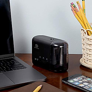 OfficeGoods Electric Pencil Sharpener - Battery or Cord Powered Portable Sharpener - Perfectly Sharpens Colored Pencils, Drafting Pencils for Artists, Office, School & Home - Black