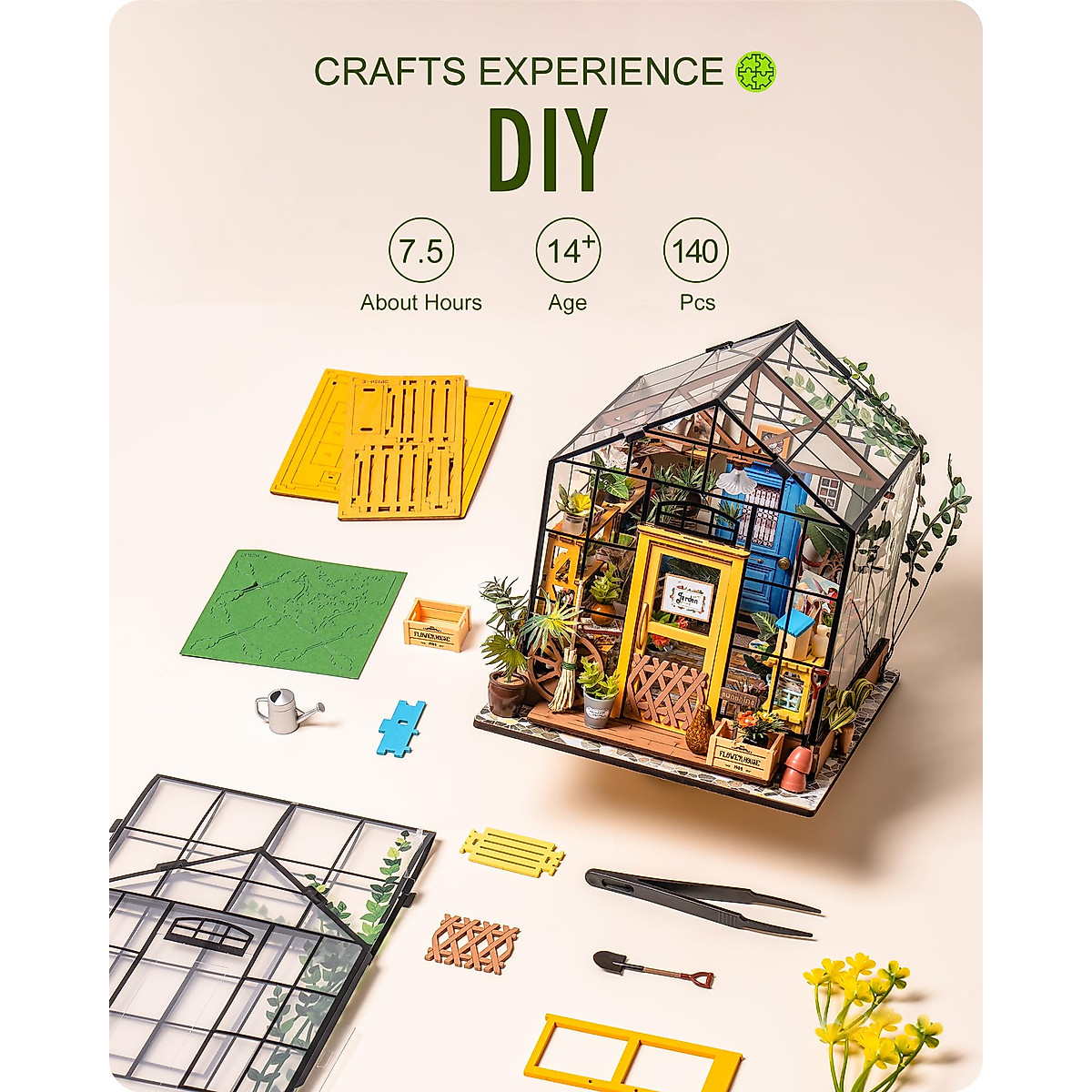 Rolife DIY Miniature House Kit Greenhouse, Tiny for Adults to Build, Mini House Making Kit with Furnitures, Halloween/Christmas Decorations/Gifts for Family and Friends (Cathy's Greenhouse)