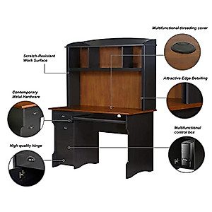 Saint Birch Modern Wood Writing Desk with Hutch in Maple/Antique Black