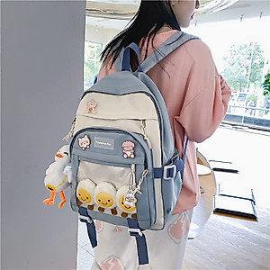 HACODAN Kawaii Backpack Ita Bag Lovely Pin Bag Japanese Aesthetic with Cute Pendant and Pins for Girls High School Book Bags for School (Blue)