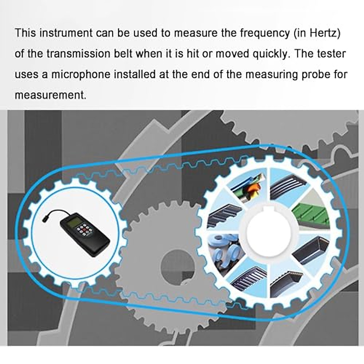 Sonic Belt Tension Meter, Acoustic Tensionmeter, with LCD Backlit Display, Frequency Range 10Hz-680Hz, with Adjustable Direction Probe, for Multi-Ribbed V Belts