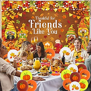 Friendsgiving Decorations Kit, Friendsgiving Party Decorations Thanksful for Friends Banner Backdrop, Happy Friendsgiving Honeycomb Centerpiece Hanging Swirls for Thanksgiving Decorations Indoor