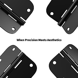 Removable Pin, 3.5 Inch Black Matte 6 Pack - Heavy-Duty, Smooth & Silent Open Exterior and Interior Door Hinges, 5/8'' Radius Corners