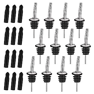 AOZITA 12 Pack Stainless Steel Liquor Bottle Pourers Tapered Spout with Long Dust Caps, Oil Dispenser Bottle Spouts for Pours Liquor, Vinegar, Syrup or Olive Oils (12 Bottle Pourers +12 Dust Covers)