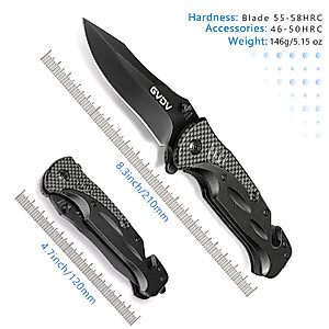 GVDV Utility Pocket Knife with 7Cr17 Stainless Steel - Folding Knife for EDC Outdoor Camping Hunting, Seatbelt Cutter, Glass Breaker for Emergencies, Black