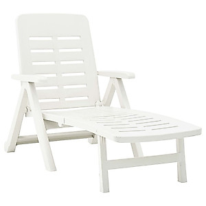 vidaXL Weather-Resistant Folding Sun Lounger, Plastic Outdoor Lounger, White, Suitable for Patio/Garden, with Adjustable Backrest & No Assembly Required