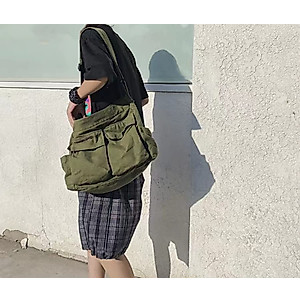 GAI Canvas Messenger Bag For Women Large Hobo Bags for Men Crossbody Hippie Bag Multi-pocket Aesthetic Grunge Shoulder Bag (One Size,Army Green)