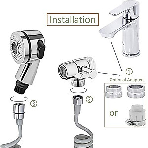 MANYHORSES Hand Shower Sink Hose Sprayer,Shampoo Sink Hose Sprayer Attachment,Faucet Extension Tubes, Chrome, Adjustable Mode,Copper Valve Adapter,No Drilling Support