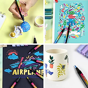 ARTDINGD Acrylic Paint Pens Brush Tip, 12 Colors Markers for Rock Painting, Calligraphy, Scrapbooking, Lettering, Card Making, Sketching, Black Paper, DIY Photo Album