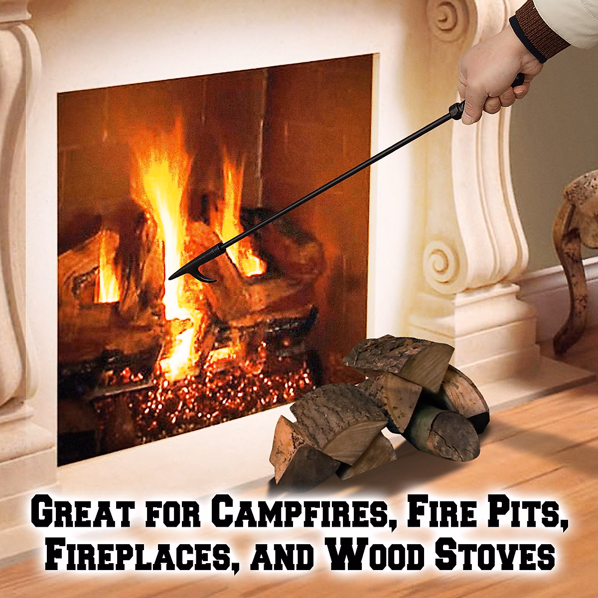 BenefitUSA Campfire Fireplace Fire Poker Tool Extra Long 26.5", Black