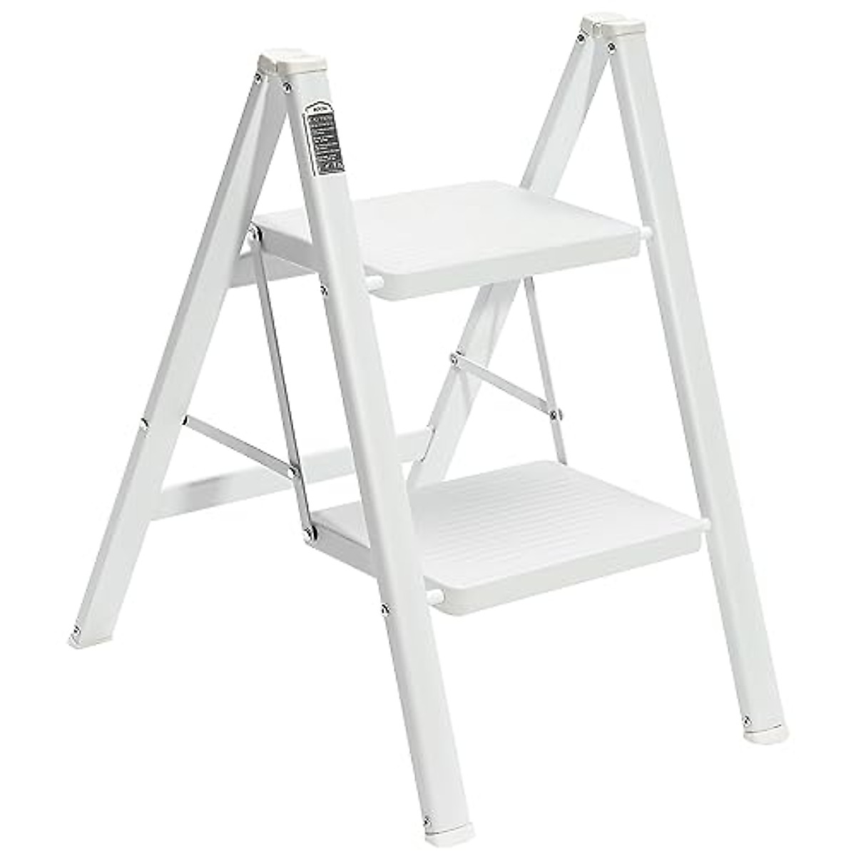 BOCOM 2 Step Ladder, Lightweight Portable Foldable Collapsible Folding Sturdy Steel Metal Step Stool with Anti-Slip Wide Pedal, Heavy Duty 330 lbs Capacity, for Home, Kitchen, Closet, Adults, White