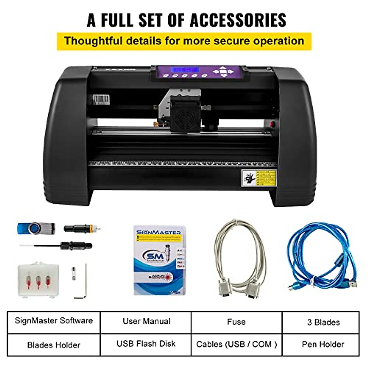 VEVOR Vinyl Cutter, 14 in / 375 mm Vinyl Plotter, Off-line Cutting Machine w/LCD, Desktop Design, Adjustable Force and Speed for Sign Making Plotter Cutter, Available with COM, USB and U-Disk 3 Ports
