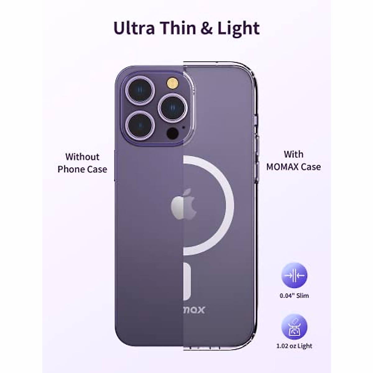 MOMAX Magnetic Phone Case, Clear Hybrid Lite Magsafe Case for iPhone 14 Pro Max, Slim Magnet Phone Case with Anti-Scratch,Shock,Drop Protection, Non Yellowing 14 Pro Max Case with Magnet, Clear