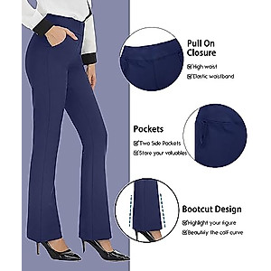 Agenlulu High Waisted Dress Pants for Women Bootcut Elastic Waist Pull On Work Slacks for Women Business Casual (Navy Blue)