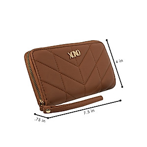 XOXO Women’s Wallet Cognac Vegan Leather Quilted Pattern Single Zip Around Clutch With Wristlet, XW321355G-42-A17