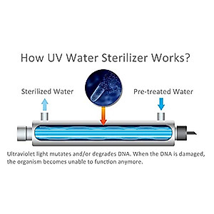 HQUA-OWS-6 Ultraviolet Water Purifier Sterilizer Filter for Kitchen Water Purification,6GPM 110V 25W Model HQUA-UV-6GPM + 1 Extra UV Tube