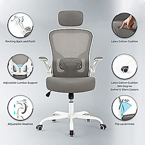 COLERLINE Home Office Chair Ergonomic Swivel Task Desk Chair Adjustable Headrest with Flip-Up Arms, Tilt Function, Lumbar Support & PU Wheels, Swivel Computer Task Chair for Men Women Adults 300lbs