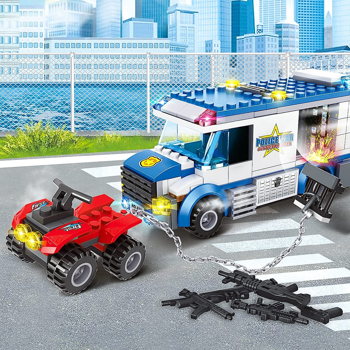 City Police Building Blocks Set, Cop Cars Toy Kit with Truck, Motorcycle & SUV Vehicles, Highway Arrest & Prisoner Transport Toys, 2022 STEM Xmas Birthday Gift for Boys 6-12 Year Old Kids (362 Pieces)