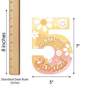 Big Dot of Happiness Five is a Vibe - Shaped Fill-In Invitations - Boho Hippie Fifth Birthday Party Invitation Cards with Envelopes - Set of 12