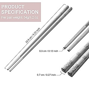 TINMARDA Metal Chopsticks Reusable 5 Pairs Stainless Steel Chopsticks Dishwasher Safe Square Lightweight Non-Slip Chop Sticks Gift Set (Silver)