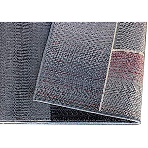 Champion Rugs Squares Modern Geometric Hand Carved Red Grey Black Area Rug Easy to Clean Stain & Fade Resistant Soft Plush Bedroom Living Room Contemporary Dining Accent (7’ 8” X 10’ 8”)