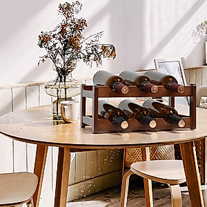 MYITYARD Wine Rack, 2-Tier 6 Bottles Bamboo Wine Cabinet for Countertop, Free Standing Wine Bottle Storage Holder for Home Kitchen Bar Table Top Cellar Basement Pantry, Brown