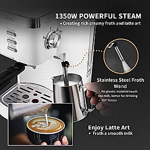 Gevi Espresso Machines 20 Bar Fast Heating Automatic Cappuccino Coffee Maker with Foaming Milk Frother Wand for Espresso, Latte Macchiato, 1.2L Removable Water Tank, 1350W, White