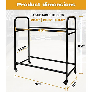 Landrol Tire Cart Rack Organizer, Heavy Duty Mobile Tire Holder for Garage Storage, Adjustable Tire Stand Indoor/Outdoor with 2 Universal Rolling Wheels Shelves