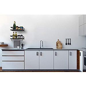 Floating Shelves Wall Mounted Storage Shelves for Kitchen , Bathroom, Bedroom,Living Room,Office. Set of 2 Gray Wood Shelf with Removable Towel Holder, Strong Black Metal Rail Frame. Color Grey