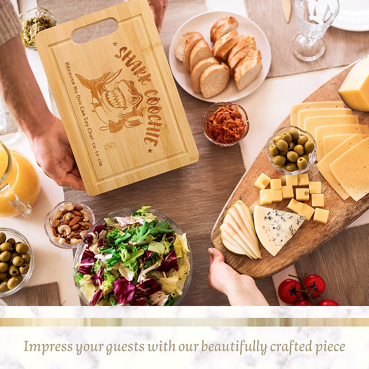 Shark Cootie Charcuterie Board, Because No One Can Say Charcuterie, 14 in Cheese Board, Cutting Board Laser Engraved Shark Pattern, Serving Tray, Funny Housewarming Gift