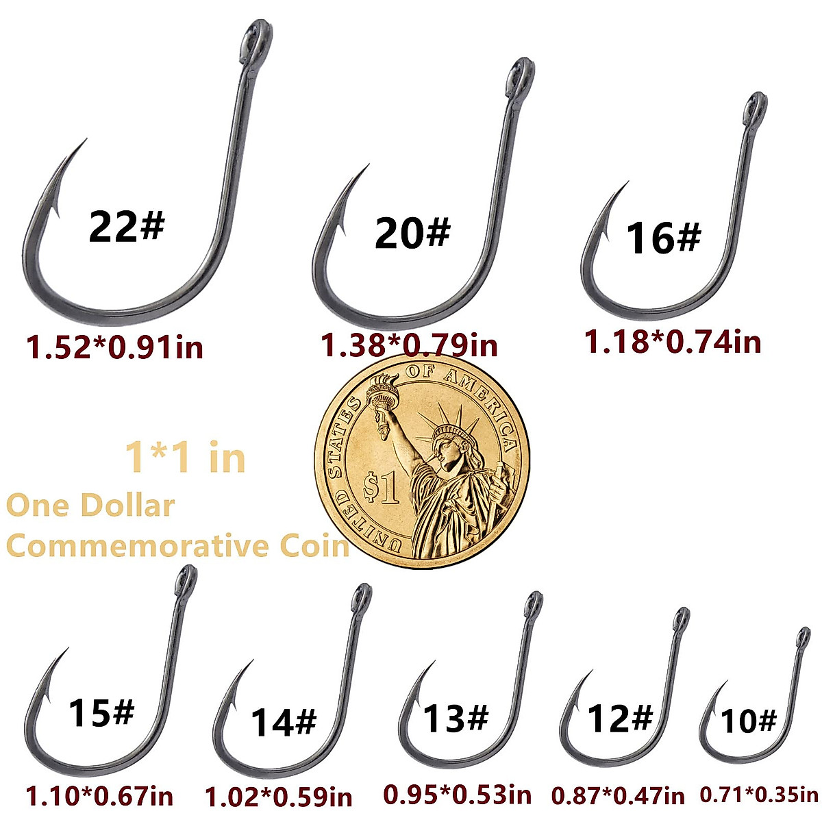 DAMIDEL 300Pcs/Box （22# ...15# 10# Fishing Hook, Forged Steel/Barded Design, 8 Sizes Universal Octopus Fishing Hooks Set， Sharp/High Carbon/Hook Eye, Suitable Sizes in Freshwater Saltwater