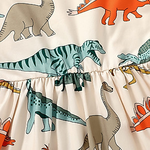 HAPPYMA Toddler Baby Girl Summer Dress Dinosaur Flutter Sleeve Dresses Outfits for Baby Girl Sundress Skirts Clothes (Vintage Dinosaur Dress, 2-3T)