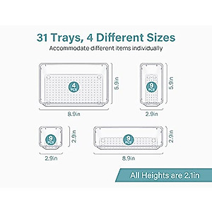 Kootek 31 Pcs Clear Plastic Drawer Organizer Set, 4-Size Bathroom Drawer Organizers Non-Slip Desk Dividers Trays, Versatile Storage Bins for Makeup, Jewelry, Vanity, Bedroom, Kitchen, Office