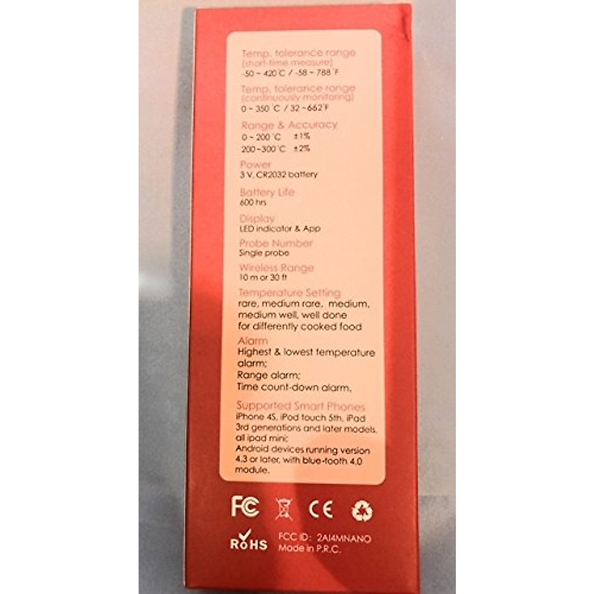 NutriChef Smart Bluetooth BBQ Thermometer - Upgraded Stainless Probe Safe to Leave in Grill, Outdoor Barbecue or Meat Smoker - Wireless Remote Alert iOS Android Phone WiFi App - PWIRBBQ40