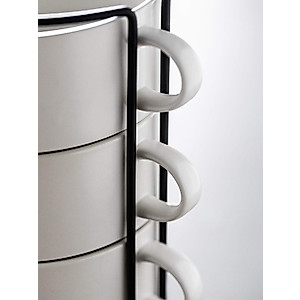 LAUCHUH Soup Bowls Porcelain Soup Crocks with Handles Stackable Soup Mugs for French Onion Bowl Set with Serving Stand 27 ounces for Salad Cereal Fruit