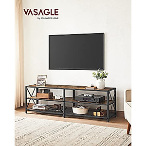 VASAGLE TV Stand for TV up to 70 Inches, TV Table, Entertainment Center, 3-Tier TV Console, Steel Frame, Industrial Style, for Living Room, Rustic Brown and Black ULTV095B01