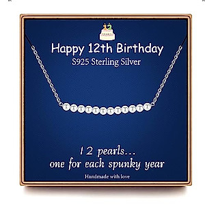Ieftop Happy Birthday Gifts for Teen Girls, 12 Year Old Girls Birthday Gifts S925 Sterling Silver Chain Pearl Necklace Birthday Gifts for 12 Year Old Girl Jewelry Gifts for Teen Girls Daughter