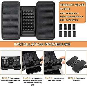 Footrest Under Desk Adjustable Pressure Relief Footrests with Massage Roller Ergonomic Foot Rest for Home, Office Use