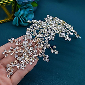 LOVFOIVER Bridal Headband Wedding Headpiece for Bride Rhinestone Wedding Hair Accessories for Brides(Silver)