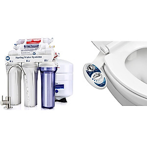 iSpring RCC7AK 75 GPD 6-Stage RO Water Filter + Luxe Bidet NEO 185 Self-Cleaning Dual Nozzle Bidet Toilet Attachment