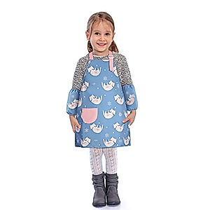 FUSOTO Cat Kids Aprons for Boys Girls, Arts and Crafts for Kids, Kids Kitchen Cooking Waterproof Apron for Ages 6-12, Kids Artist Painting Apron with Pockets