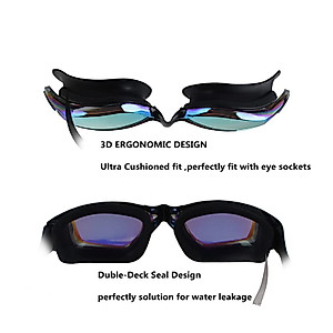 Zsling Swim Goggles, Swimming Goggles No Leaking Full Protection Adult Men Women Youth, Mirrored Anti Fog Goggles, Competitive Swim Goggles (Clear Black)