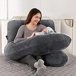 Elover Pregnancy Must Haves Pregnancy Pillow U-Shaped Full Body Maternity Support Pillow for Pregnant Women with Replaceable and Washable Velvet Cover Size 57" (Black,Velvet)