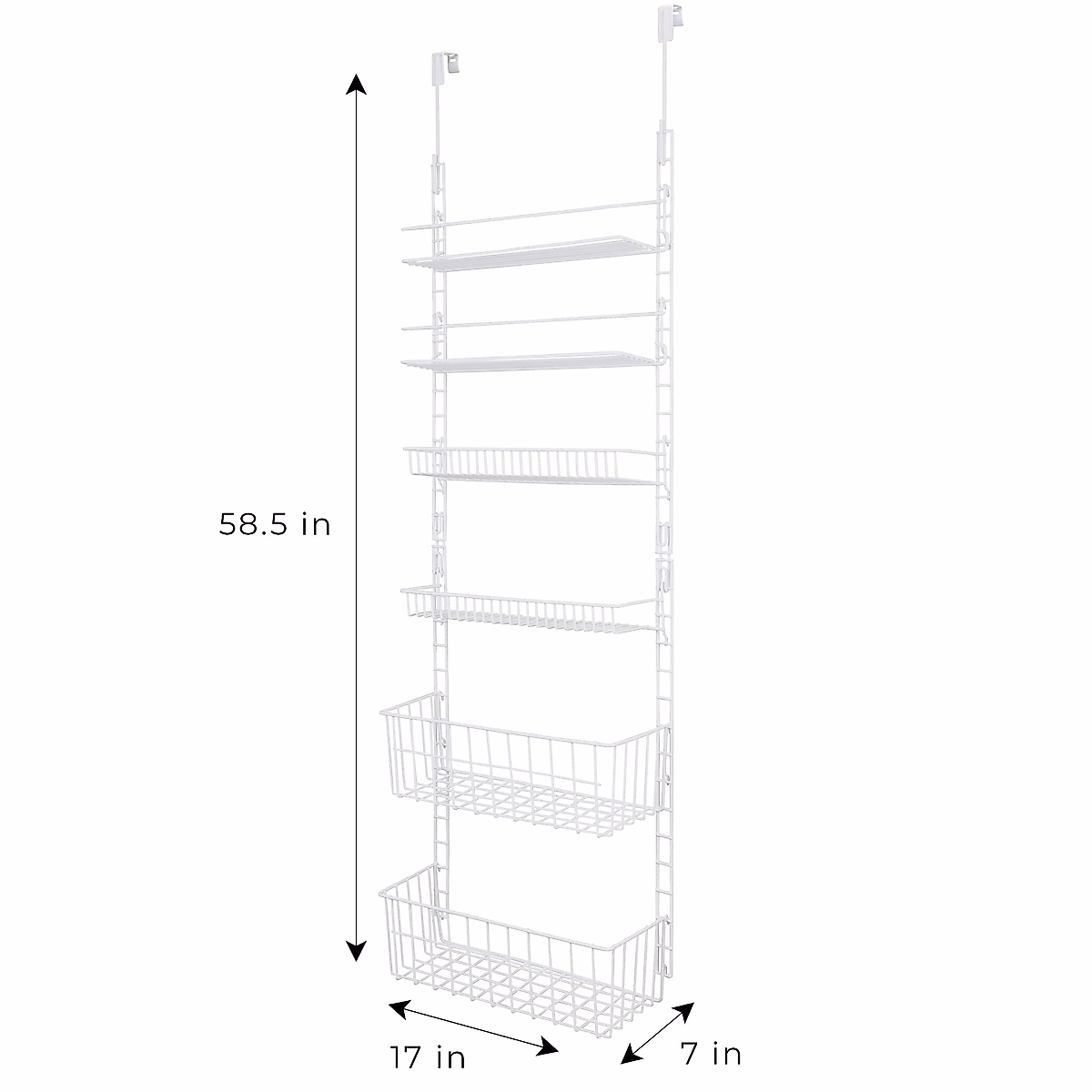 Smart Design Over The Door Pantry Organizer Rack with 6 Adjustable Shelves - Steel Metal Wire Baskets and Frame - Hanging - Wall Mountable - Cans, Spice, Storage, Closet, Bathroom, Kitchen - White