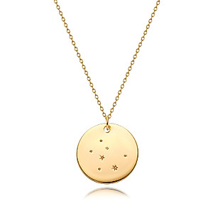 MEVECCO Gold Necklace Coin Disc Zodiac 12 Constellation Taurus Star Engraved Horoscope Sign Astrology Pendant 18K Gold Plated Chain Dainty Personalized Simple Jewelry
