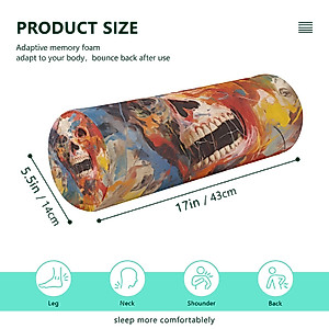 Yuiboo Colorful Skull Bolster Pillows for Bed Round Neck Roll Pillow Round Pillows for Neck Cylinder Cushion Lower Back Support Pillow