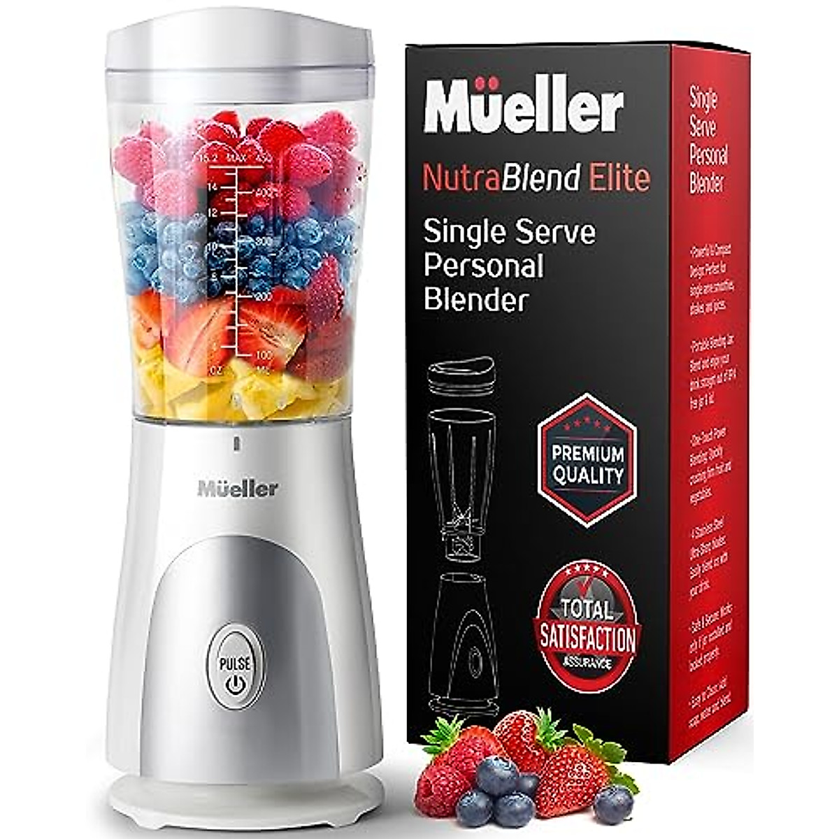 Mueller Ultra Bullet Personal Blender for Shakes and Smoothies with 15 Oz Travel Cup and Lid, Juices, Baby Food, Heavy-Duty Portable Blender & Food Processor, White