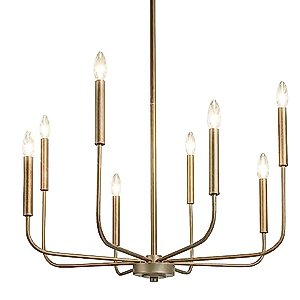 LALUZ Antique Gold Chandelier, Modern Farmhouse Light Fixture for Dining Room, Bedroom, Foyer, Living Room, Kitchen Island, Entryway (Upgraded Version, 2 Types of Height 8 Arms)